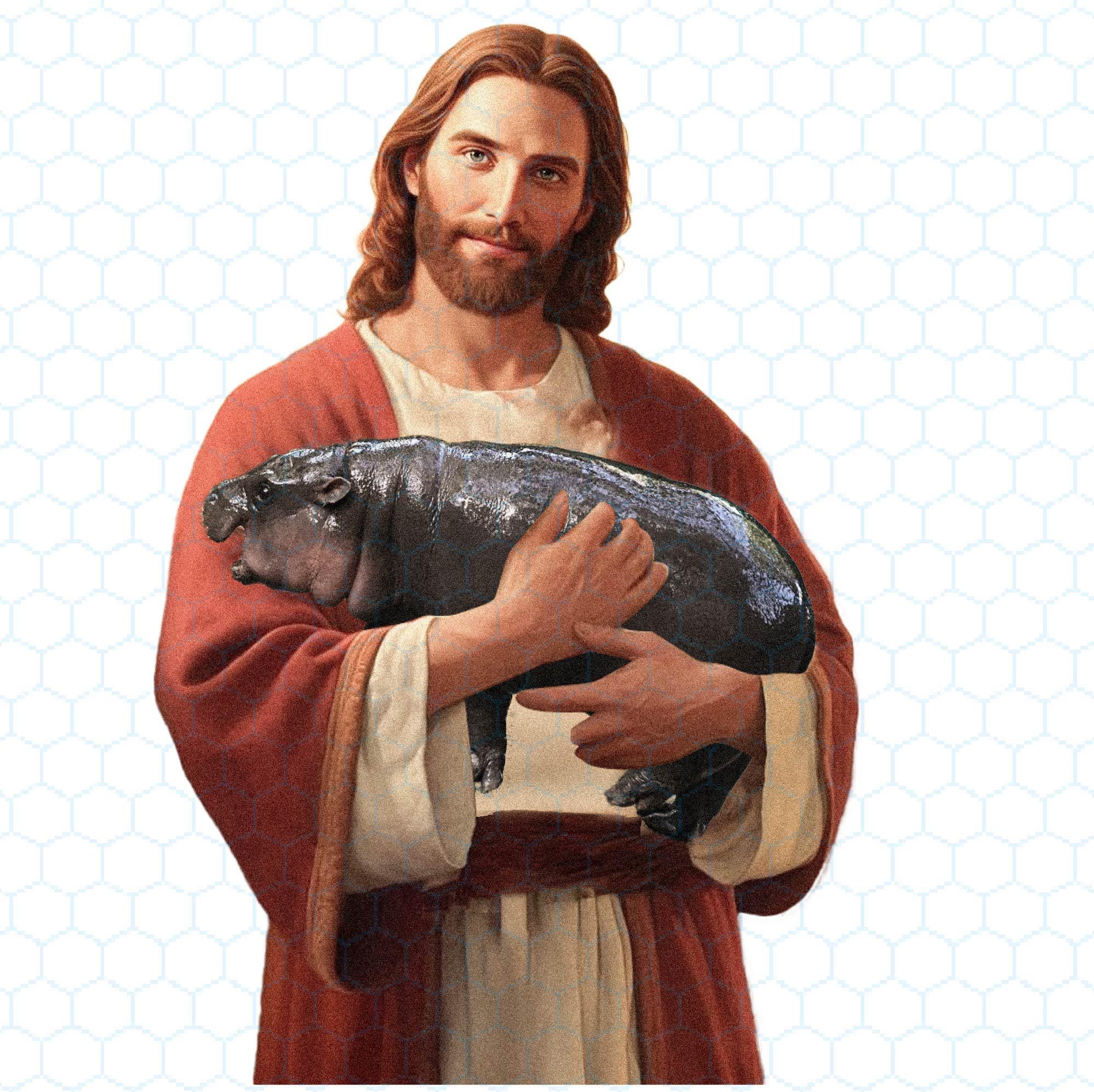 Moo Deng PNG Baby Hippo and Jesus Sublimation File for T-shirt Designs ...