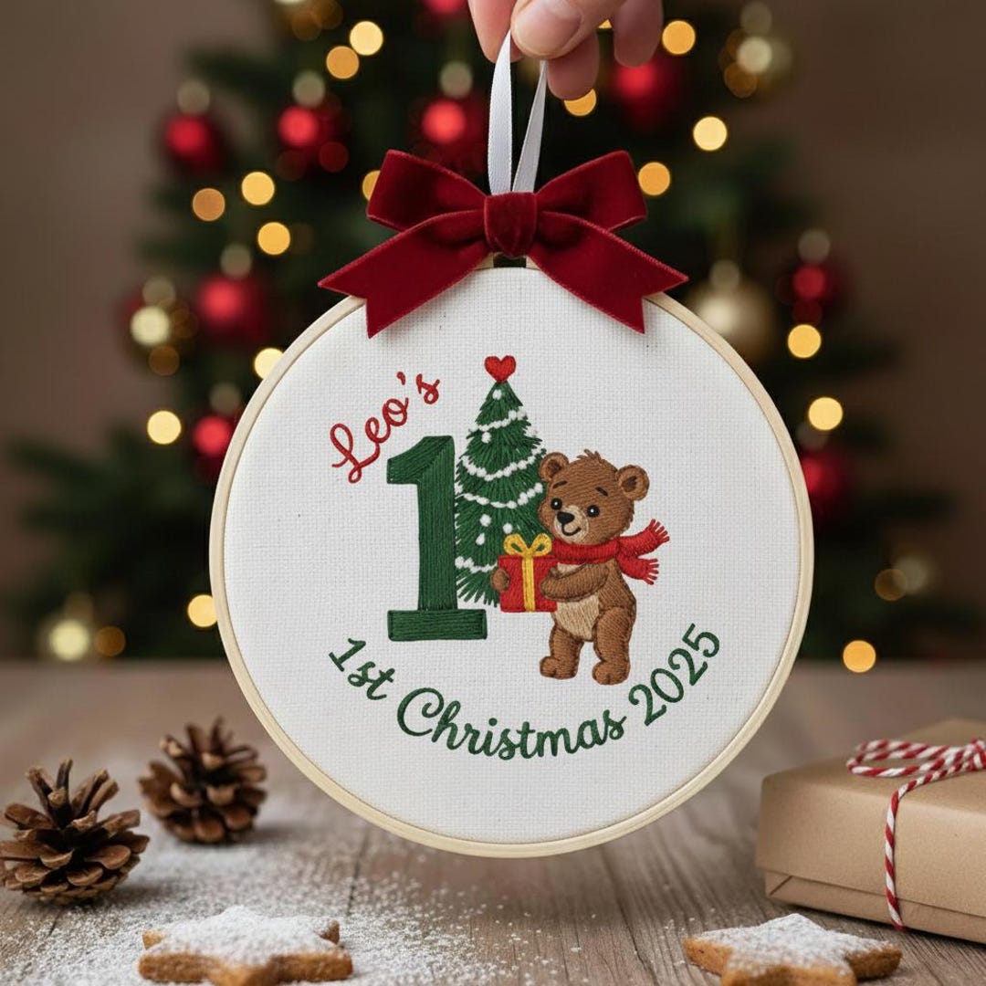 Custom Winnie the Pooh Embroidered Ornament, Baby’s First Christmas ...