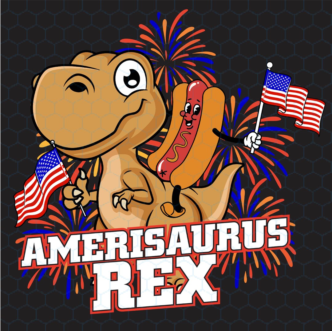 Patriotic Dinosaur SVG, Amerisaurus Rex 4th of July Cute Dinosaur ...