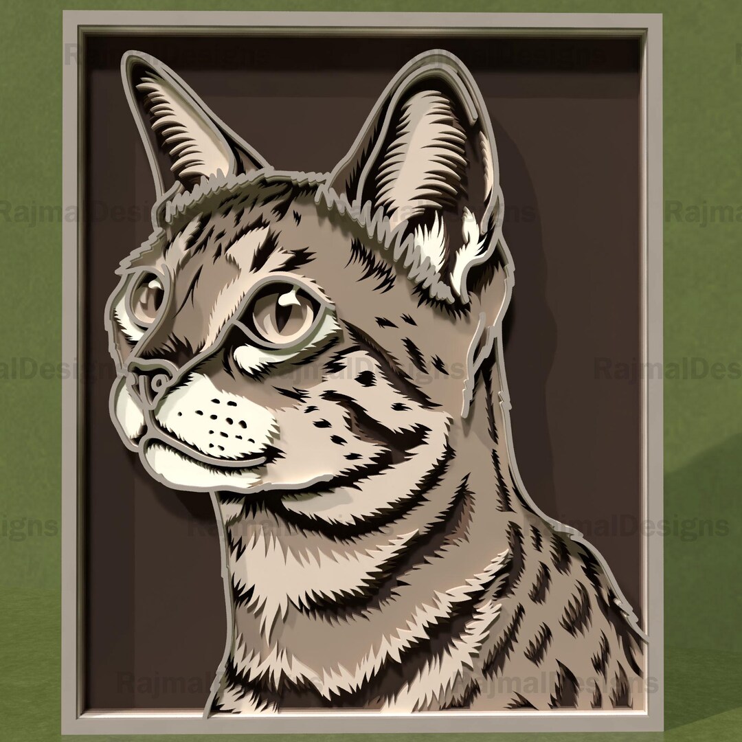 Bengal Cat Laser Cut File: 3D Layered SVG for Glowforge (digital ...