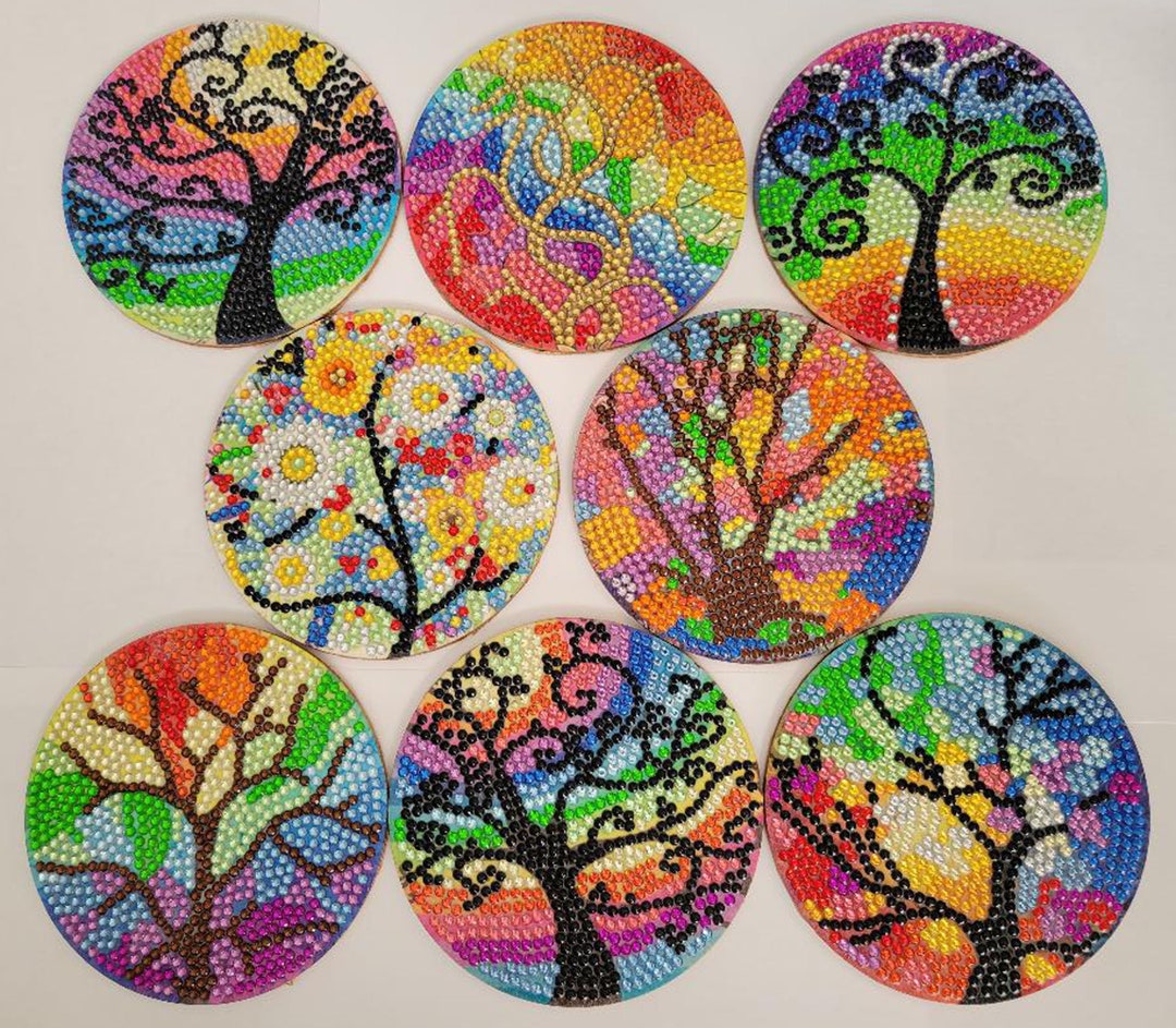 8pc Tree of Life Coasters Diamond Art Cork Holder Sealant (ready to Use ...