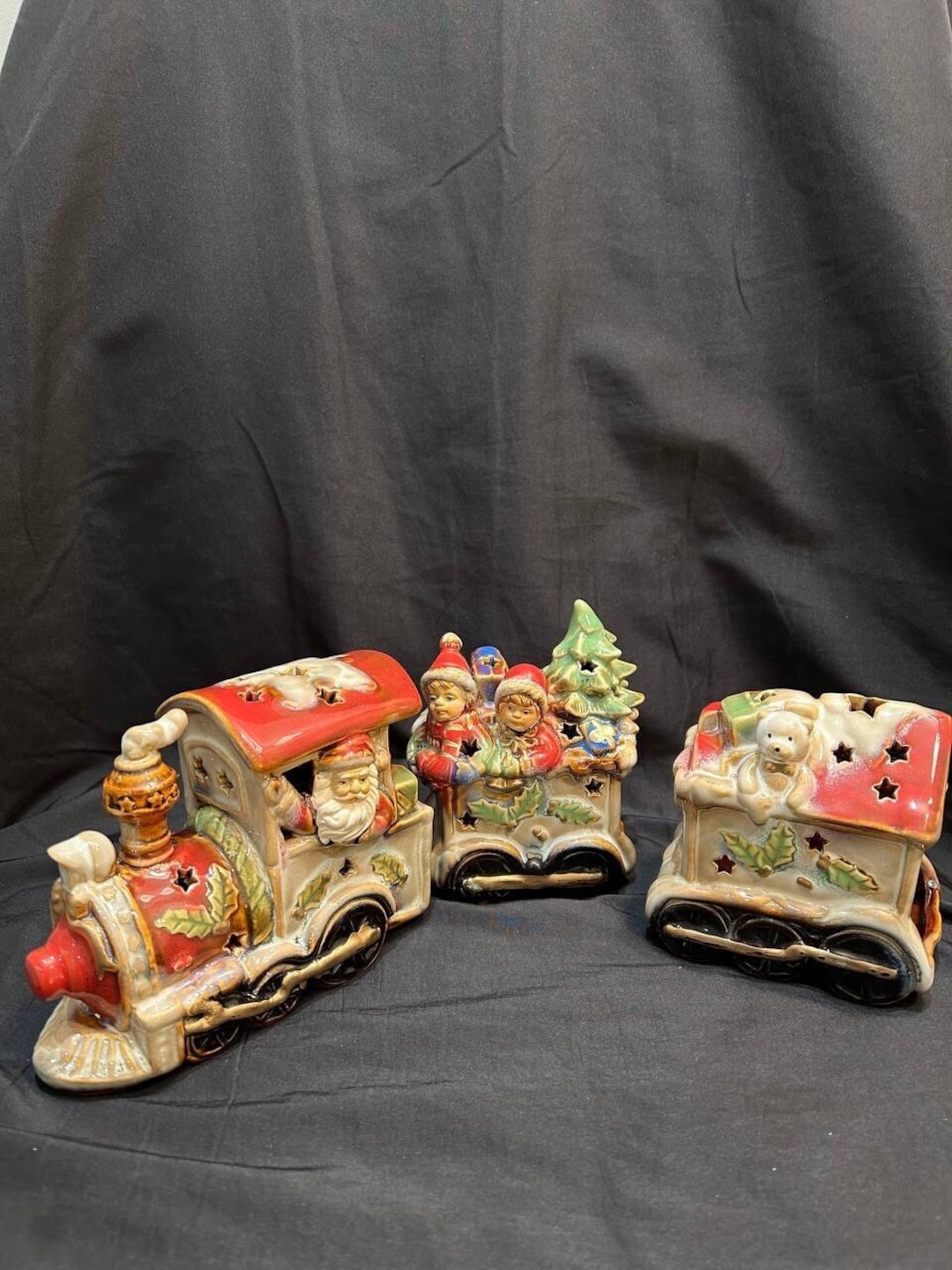 Vintage Christmas Train Set Candle Light Holders. Santa, Kids and Bear ...