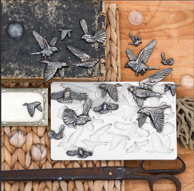 Flocking Birds Redesign With Prima Decor Mould/finnabair Moulds - Etsy