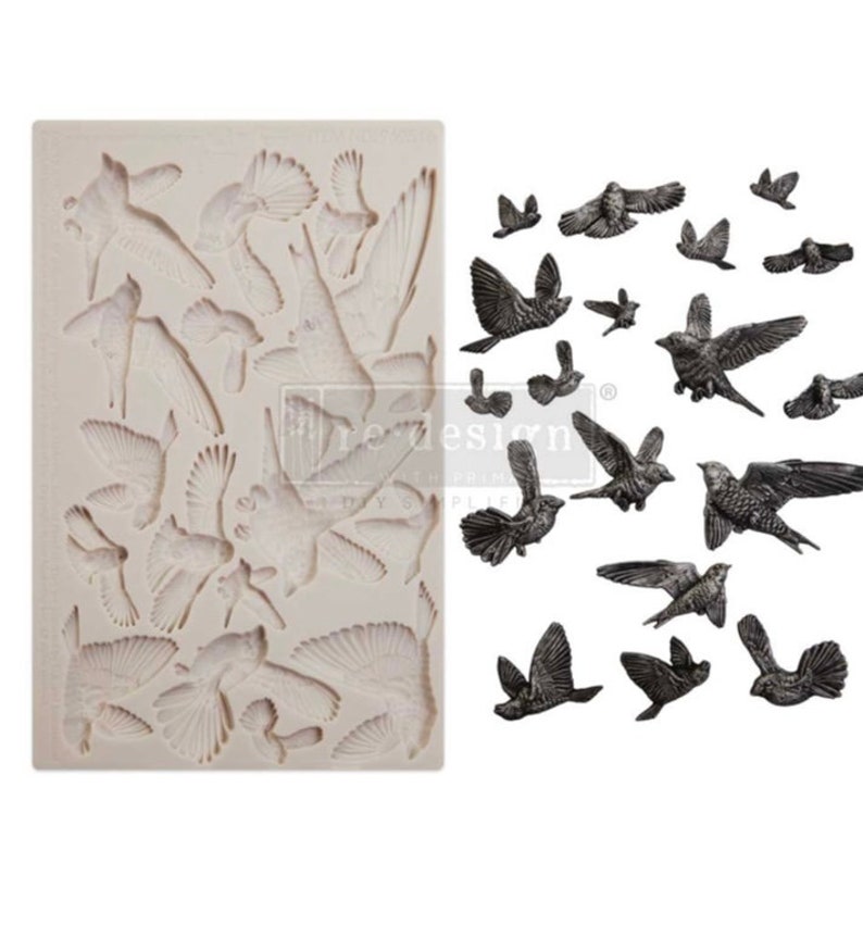 Flocking Birds Redesign With Prima Decor Mould/finnabair Moulds - Etsy