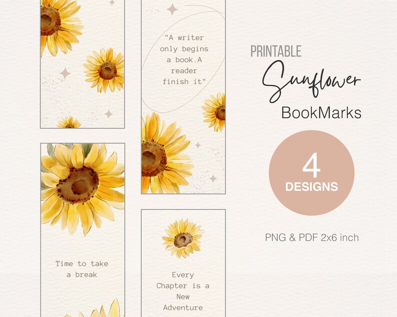 Sunflower Bookmarks Cozy Printable Markers Simple Yellow - Etsy