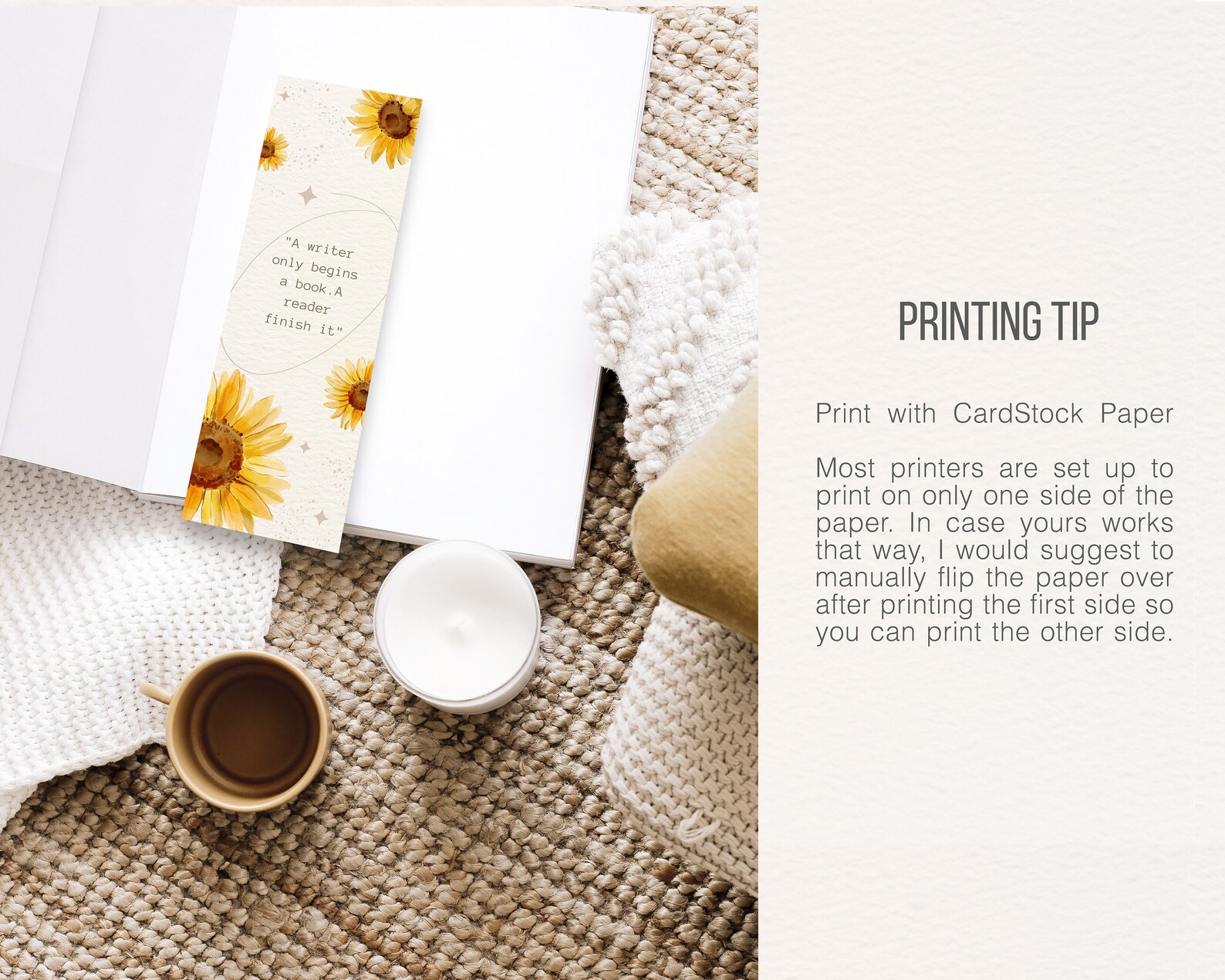 Sunflower Bookmarks, Cozy Printable Markers, Simple Yellow Bookmark Set ...