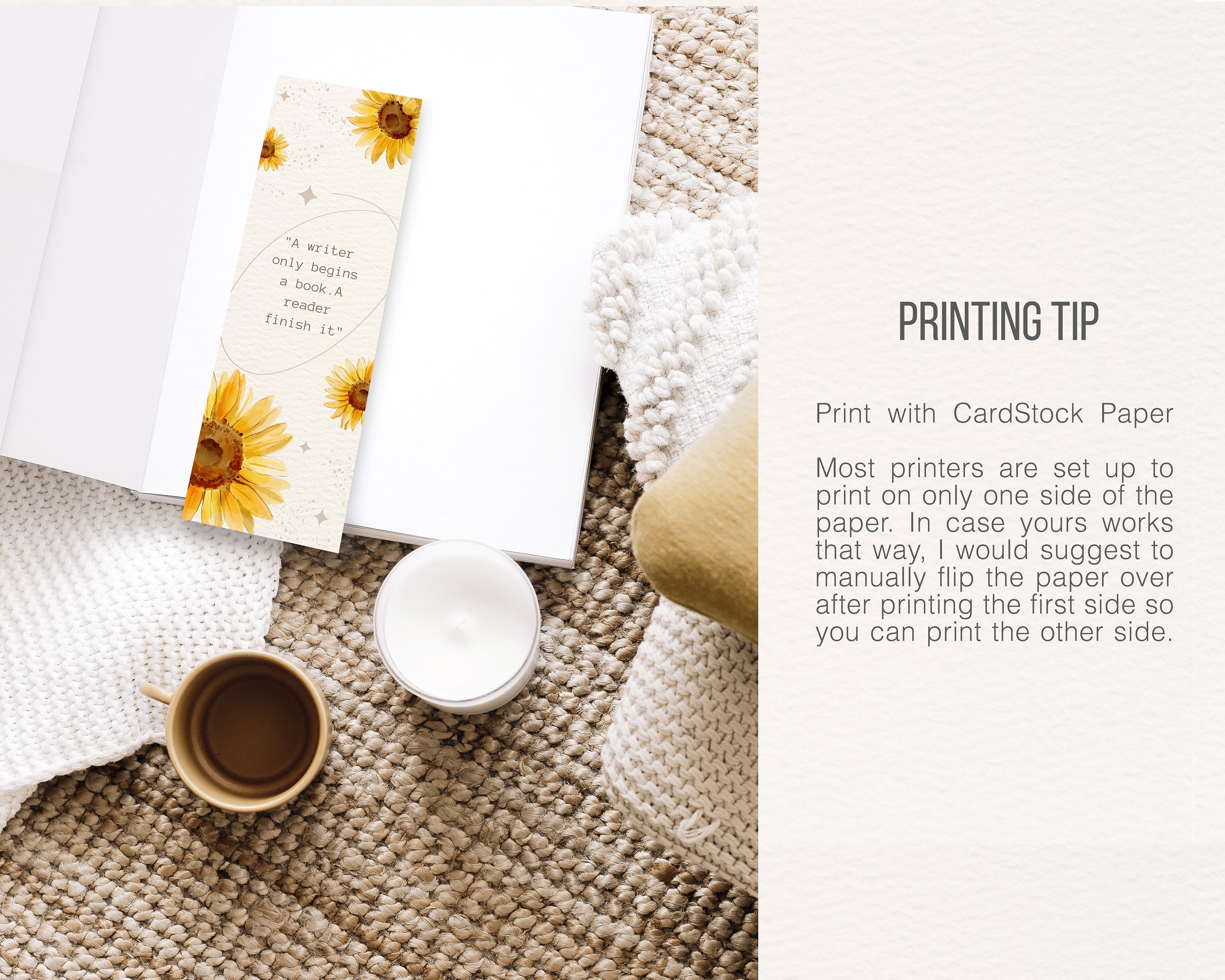 Sunflower Bookmarks, Cozy Printable Markers, Simple Yellow Bookmark Set ...