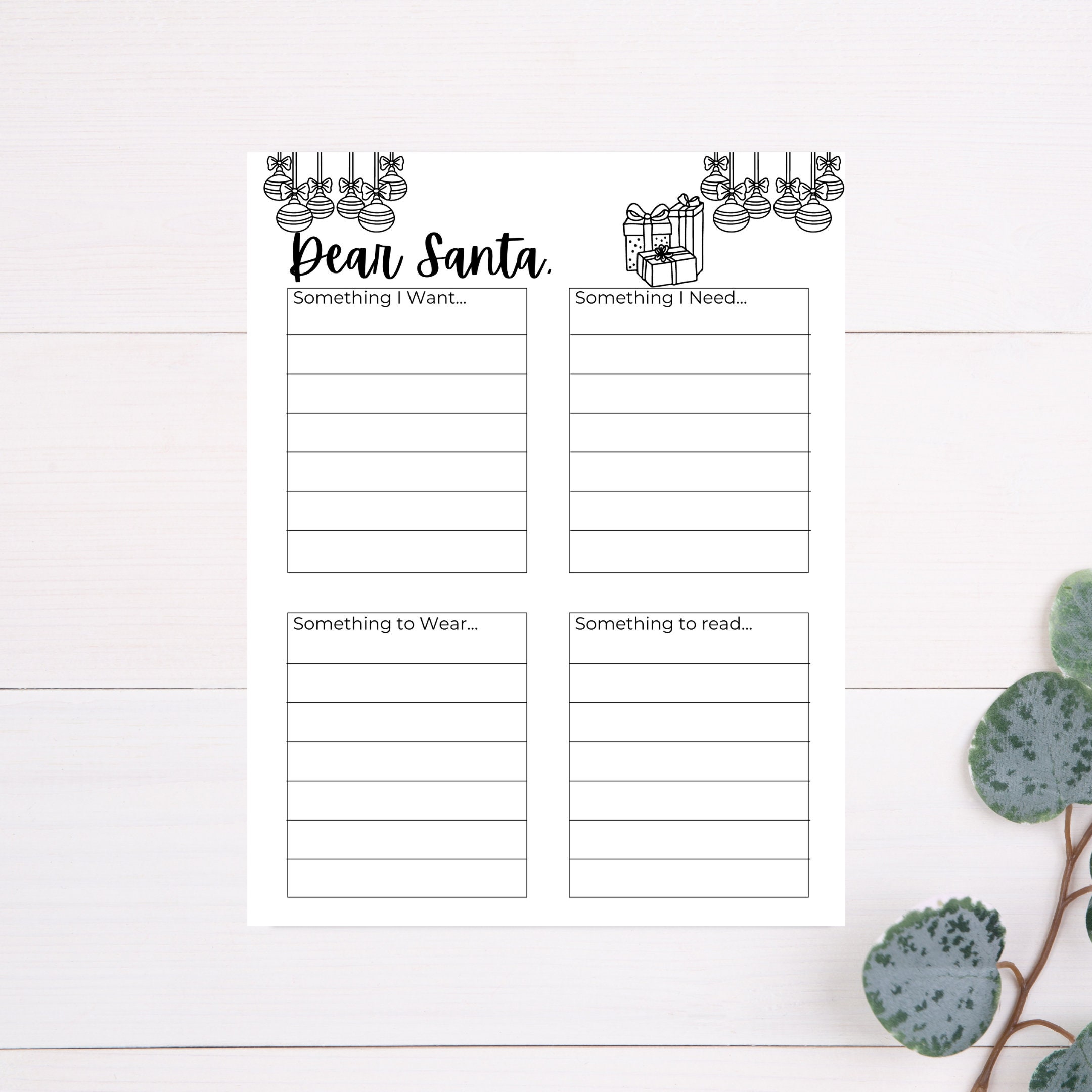 Want, Need, Wear, Read - Christmas List Printable - Etsy