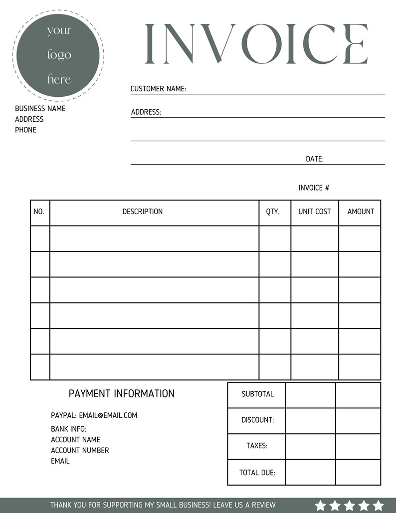 Invoice Template Printable I Canva Template I Editable Order Form I ...