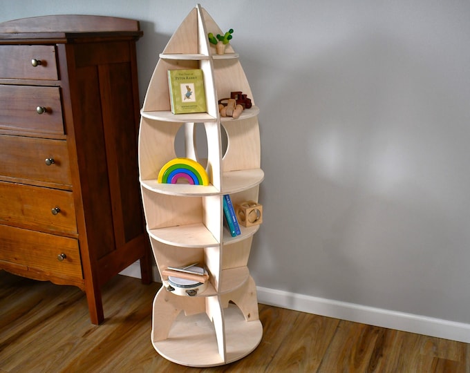 Rotating Bookshelf for Boys Room Bookcase Kids Rocket Bookcase ...