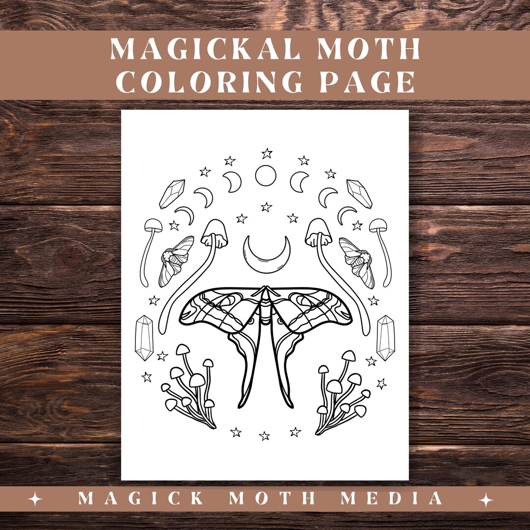 Magickal Moth Coloring Page | Mushroom Coloring Page | Fairycore ...