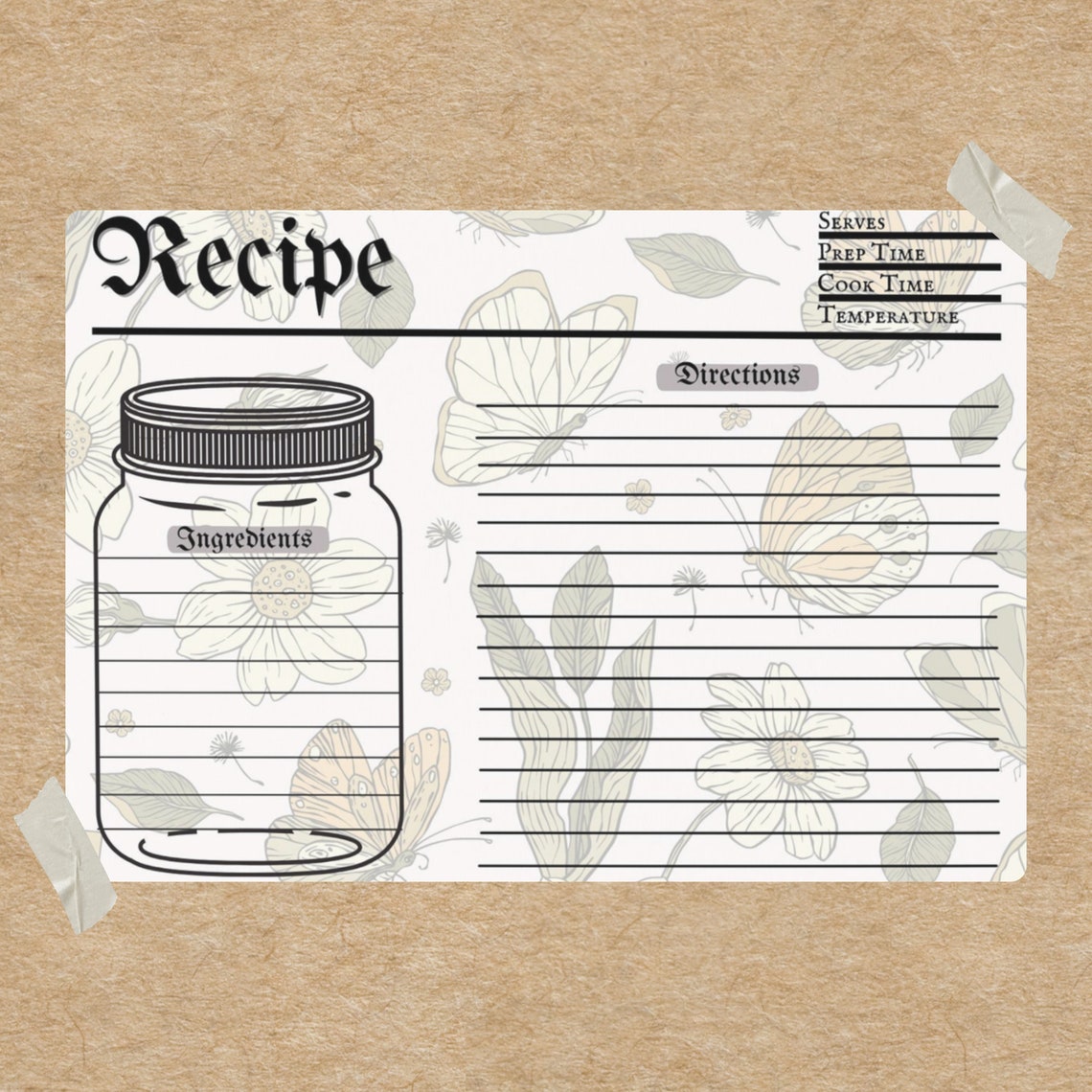Printable Recipe Cards Vintage Recipe Card Template Cottagecore Kitchen ...