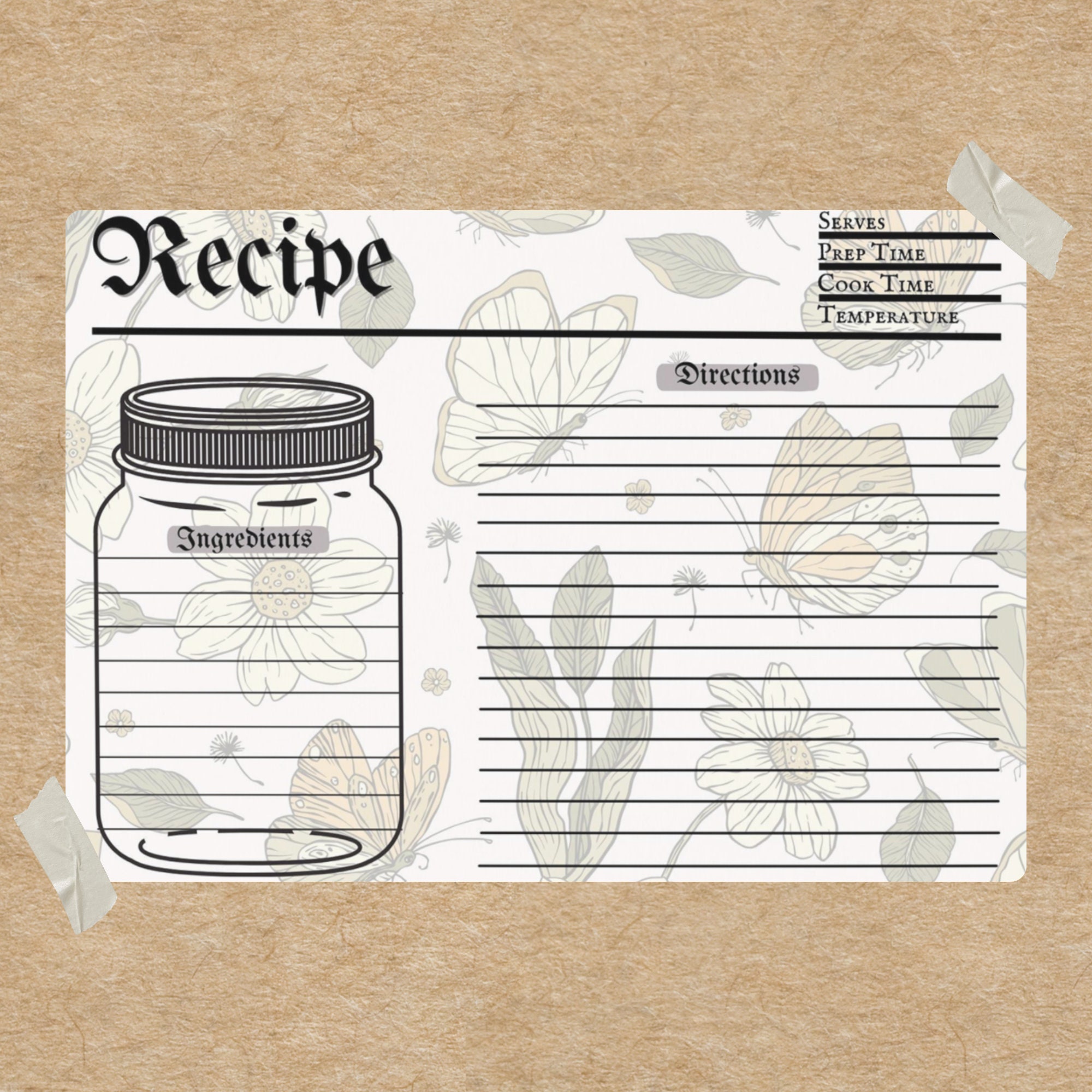 Printable Recipe Cards Vintage Recipe Card Template Cottagecore Kitchen ...