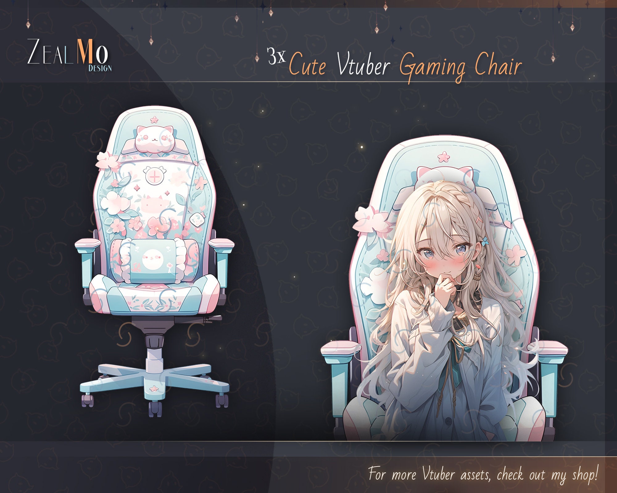 3x Cute Vtuber Fantasy Gaming Chairs / Vtuber Asset / Vtuber Stream ...