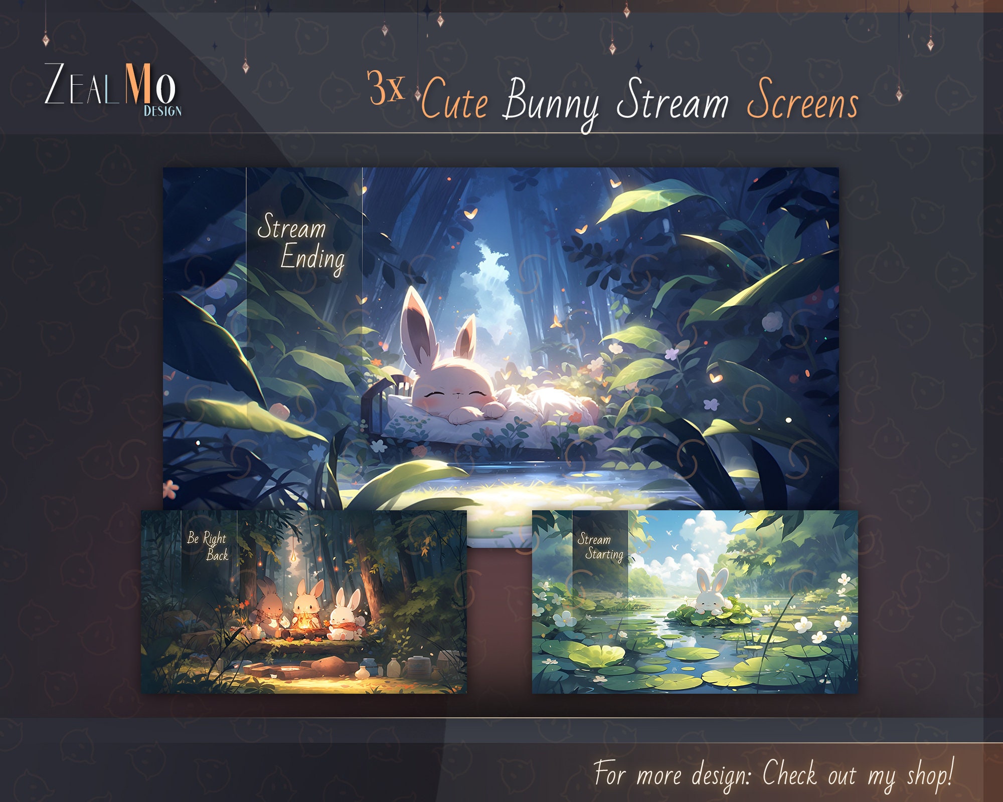 3x Cute Bunny Stream Screen / Starting, Be Right Back & Ending Stream ...