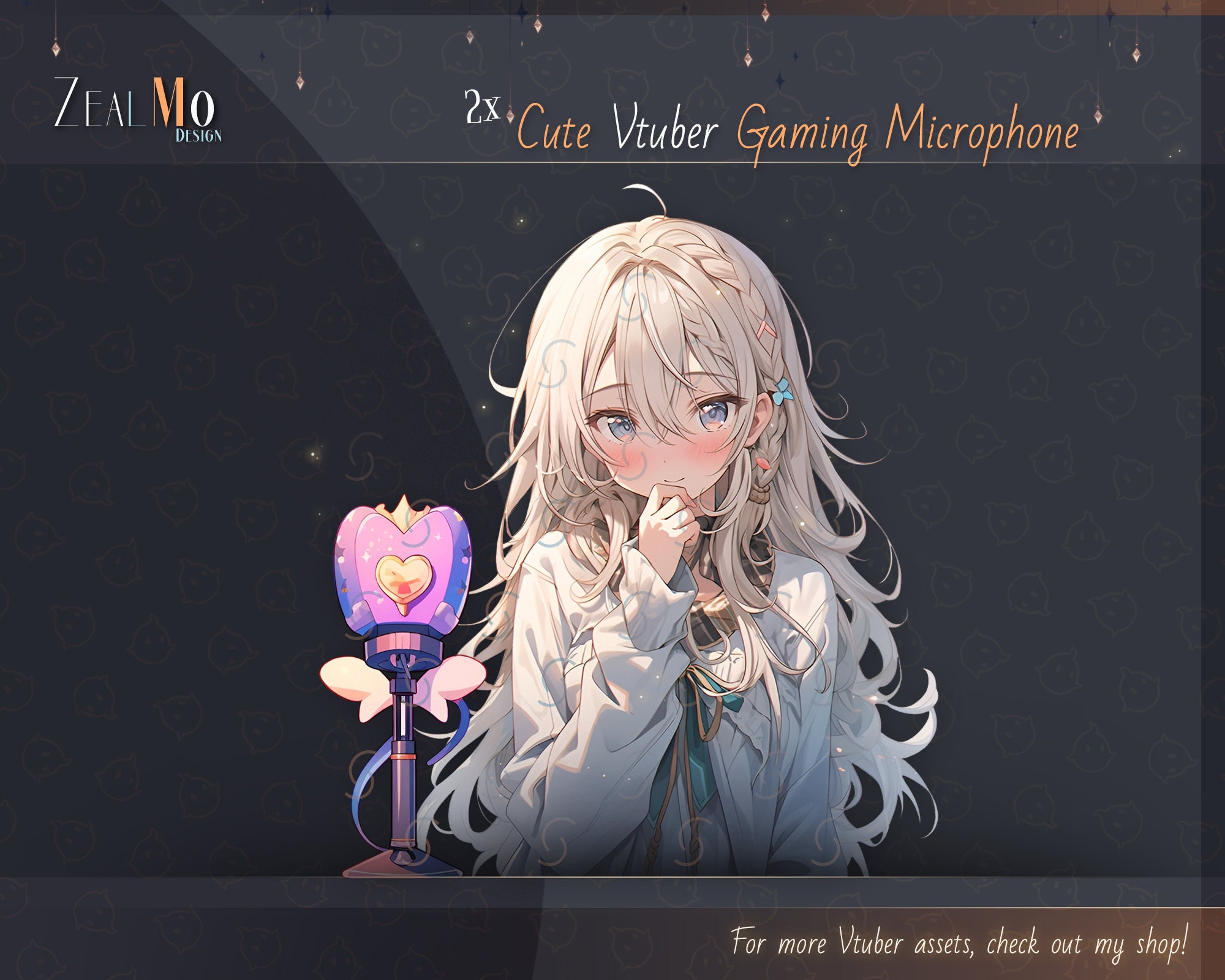 2x Cute Vtuber Fantasy Microphone / Vtuber Asset / Vtuber Stream ...