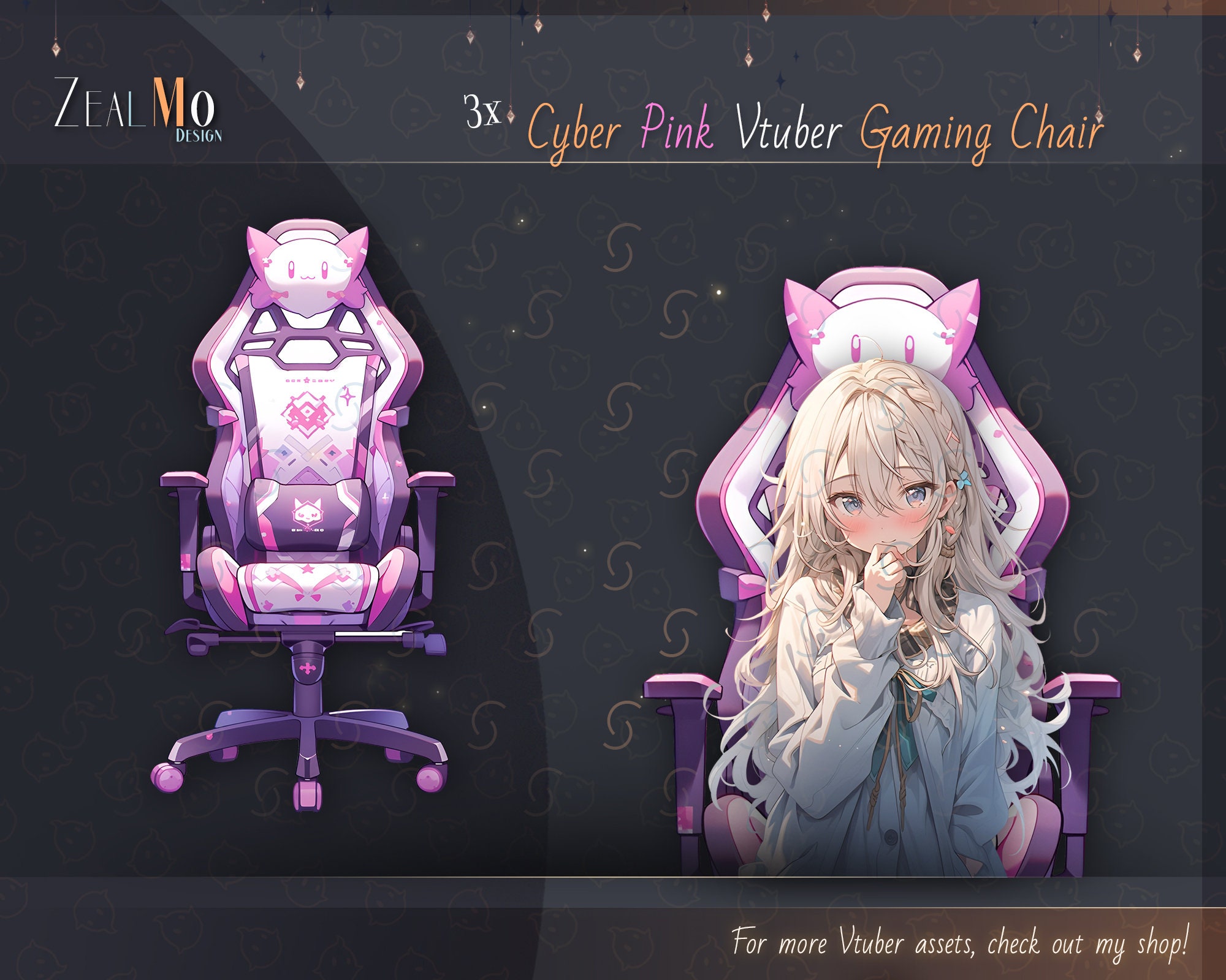 3x Cute Vtuber Fantasy Gaming Chairs / Vtuber Asset / Vtuber Stream ...