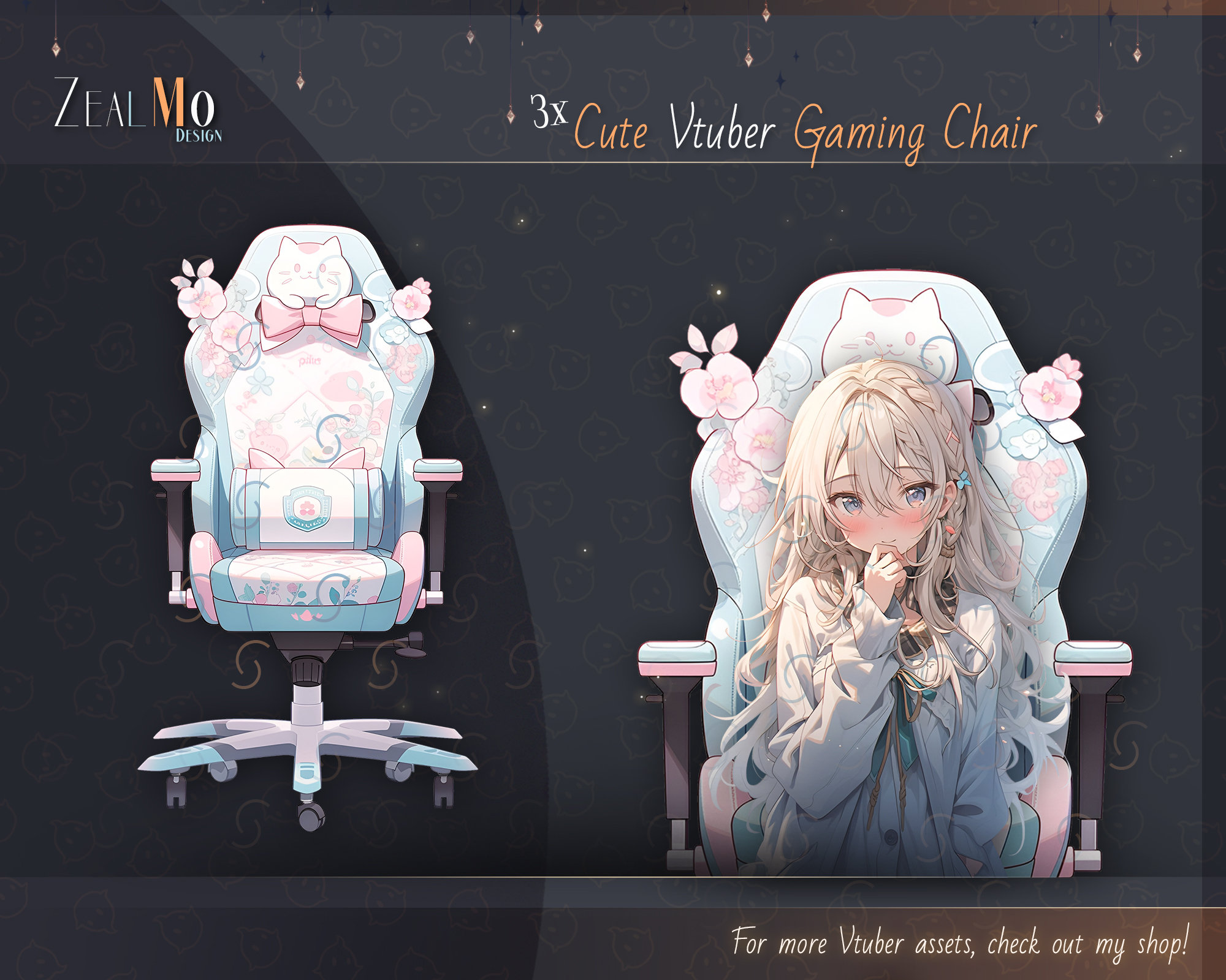 3x Cute Vtuber Fantasy Gaming Chairs / Vtuber Asset / Vtuber Stream ...