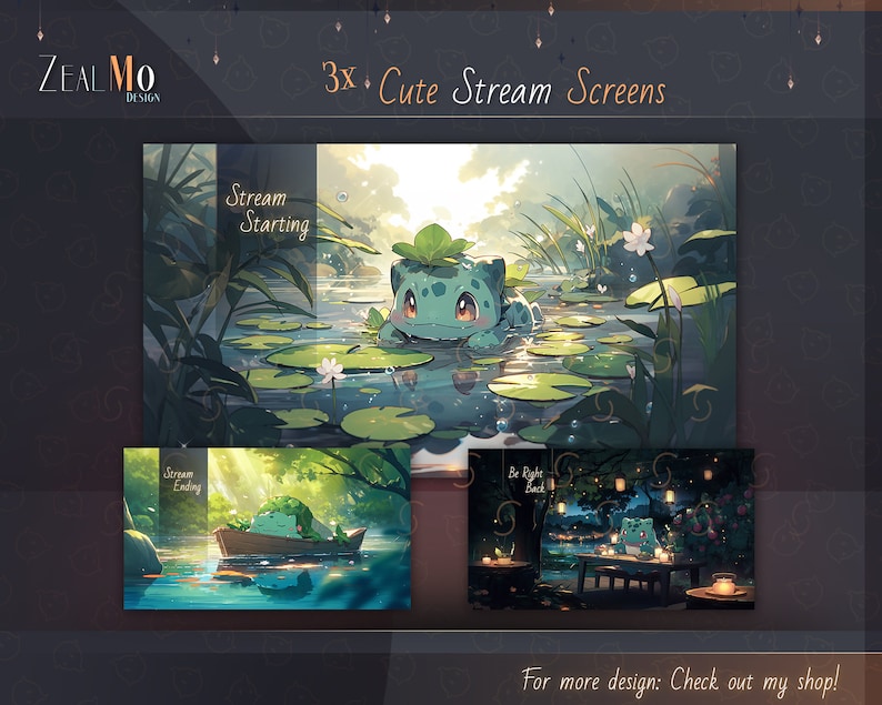 3x Cute Pokemon Inspired Stream Screen / Bulbasaur Inspired Starting ...