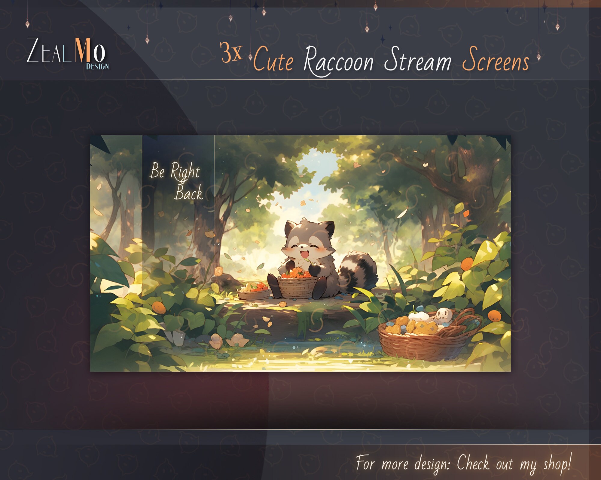 3x Cute Raccoon Stream Screen / Starting, Be Right Back & Ending Stream ...