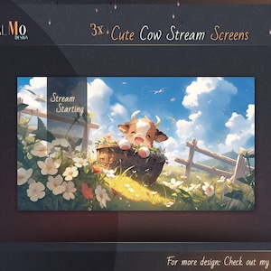 3x Cute Cow Stream Screen / Starting, Be Right Back & Ending Stream ...