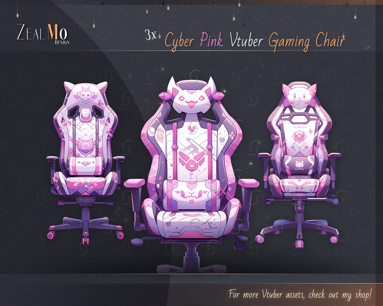 3x Cute Vtuber Fantasy Gaming Chairs / Vtuber Asset / Vtuber Stream ...