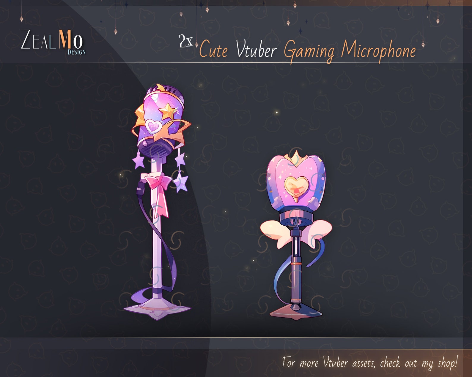 2x Cute Vtuber Fantasy Microphone / Vtuber Asset / Vtuber Stream ...