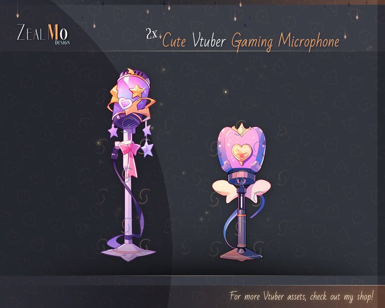 2x Cute Vtuber Fantasy Microphone / Vtuber Asset / Vtuber Stream ...