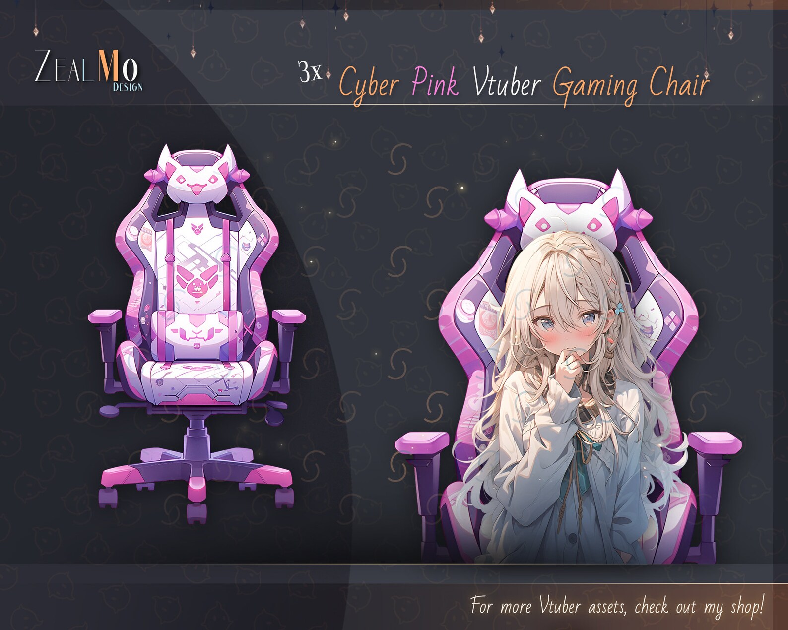 3x Cute Vtuber Fantasy Gaming Chairs / Vtuber Asset / Vtuber Stream ...