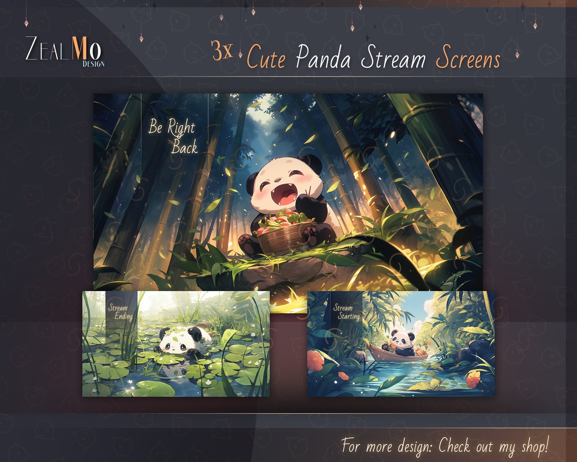3x Cute Panda Stream Screen / Starting, Be Right Back & Ending Stream ...