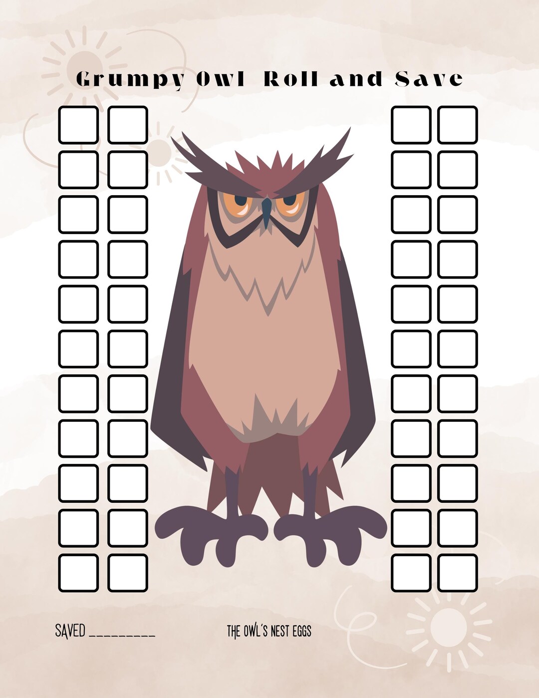 Grumpy Owl Roll and Save Printable Savings Challenge|owl Lovers|roll ...