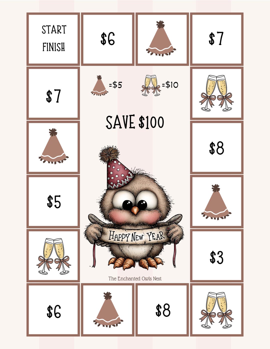 Printable Happy New Year Bird Savings Challenge|saves 100|cash ...
