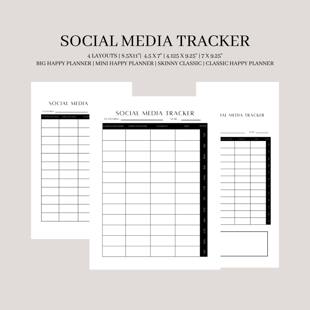 Social Media Tracker Printable Social Media Tracker Happy - Etsy