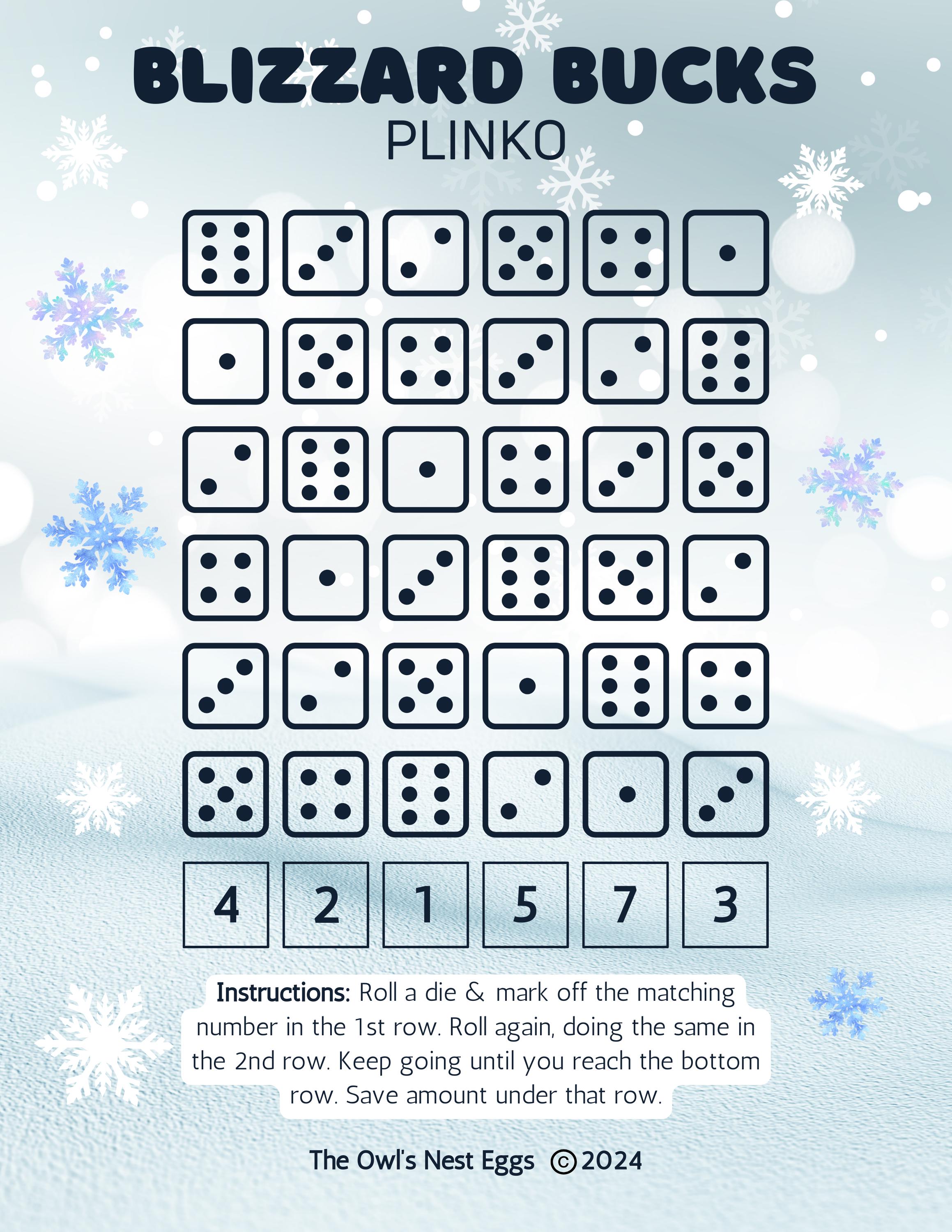 Printable Blizzard Bucks Savings Challenge Box|winter|plinko|roll the ...
