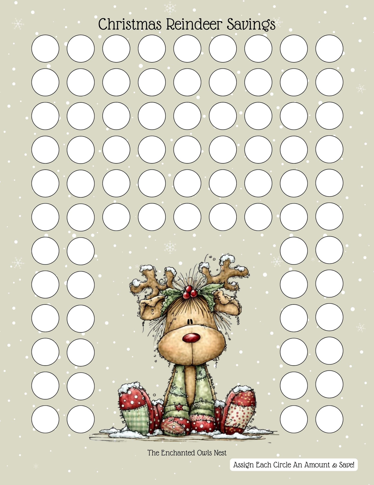 Printable Patchwork Reindeer Savings Challenge|christmas Savings ...