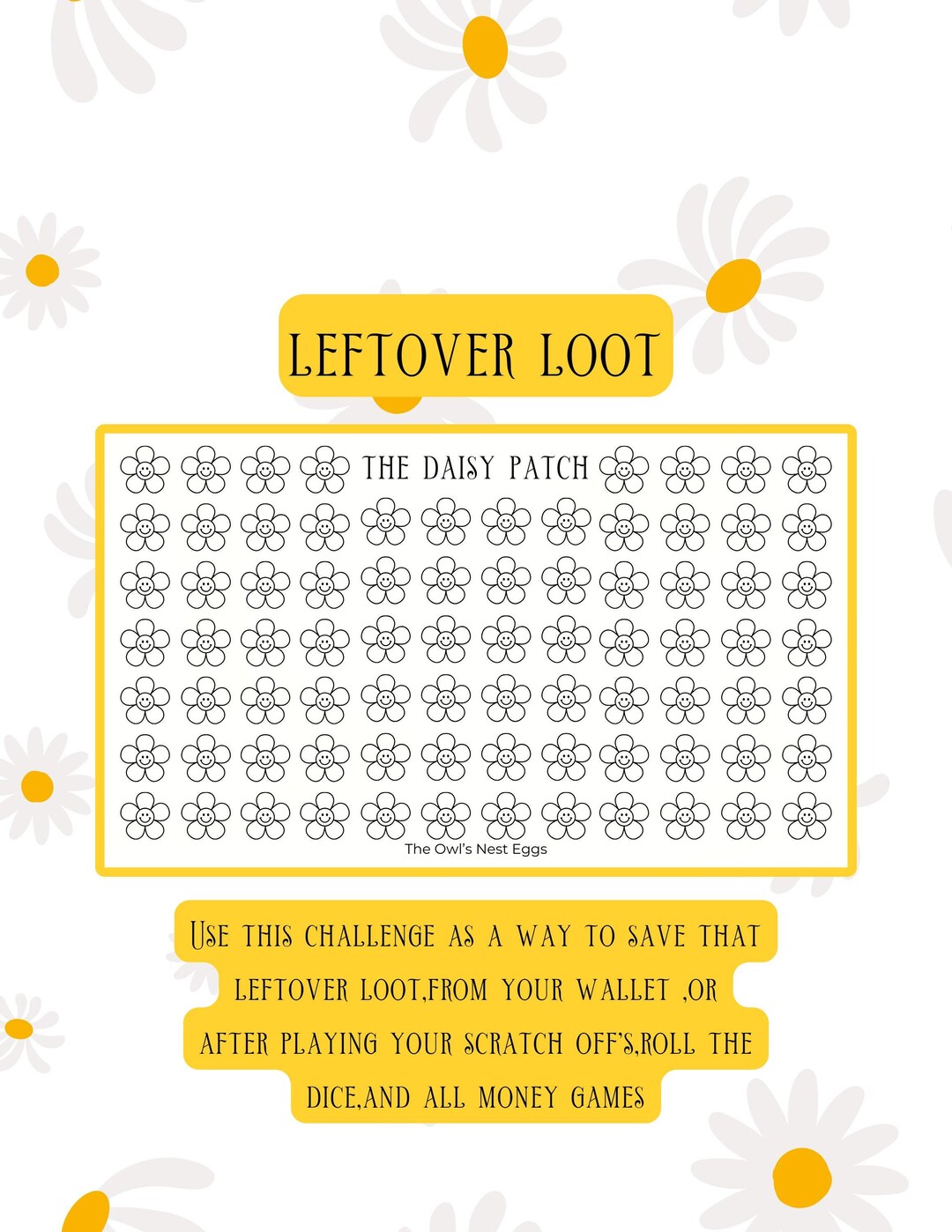 Printable Leftover Loot Line|daisy Savings Challenge|color and Save|pdf|money Game|cash Envelope ...