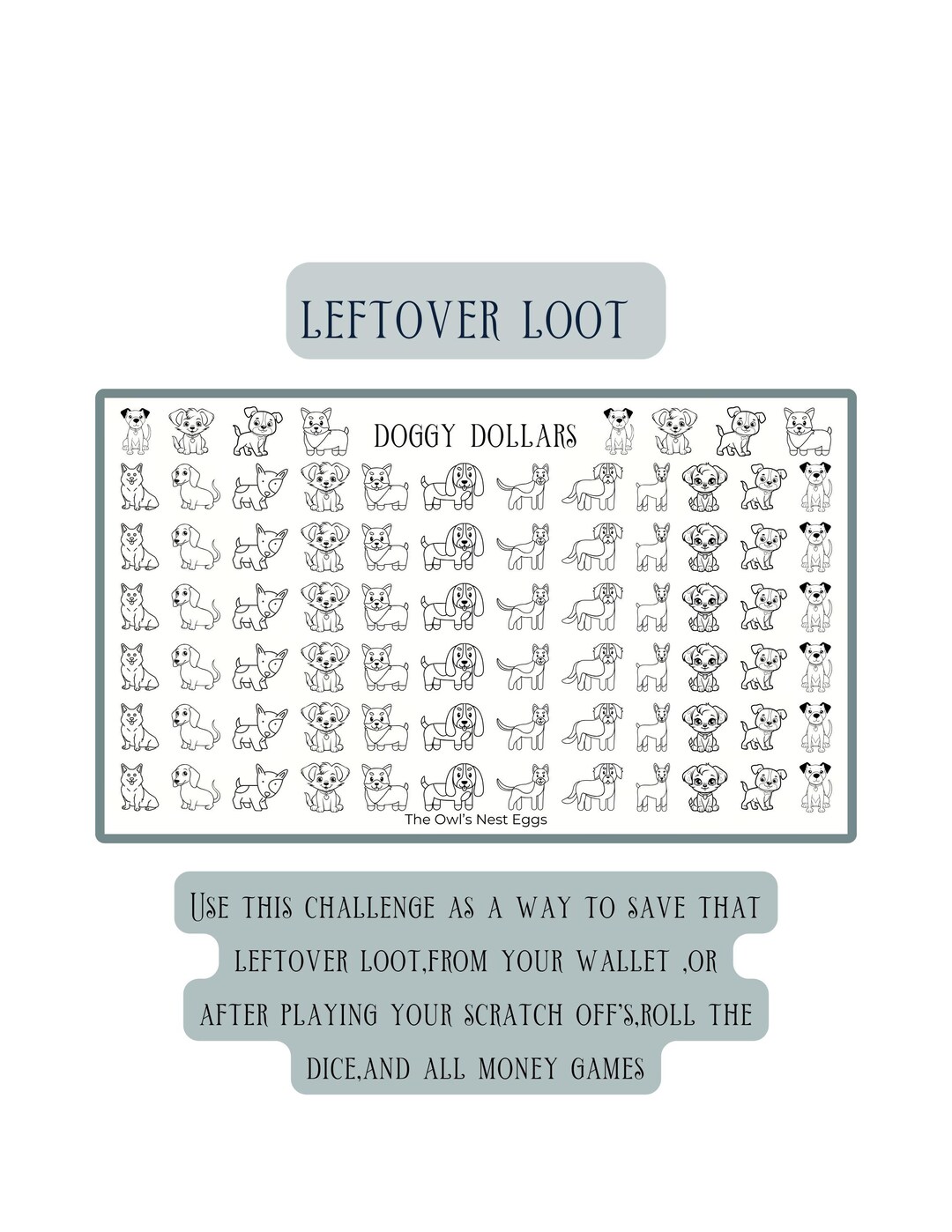 Printable Leftover Loot Line|dog Savings Challenge|color and Save|pdf|cash Envelope Method ...