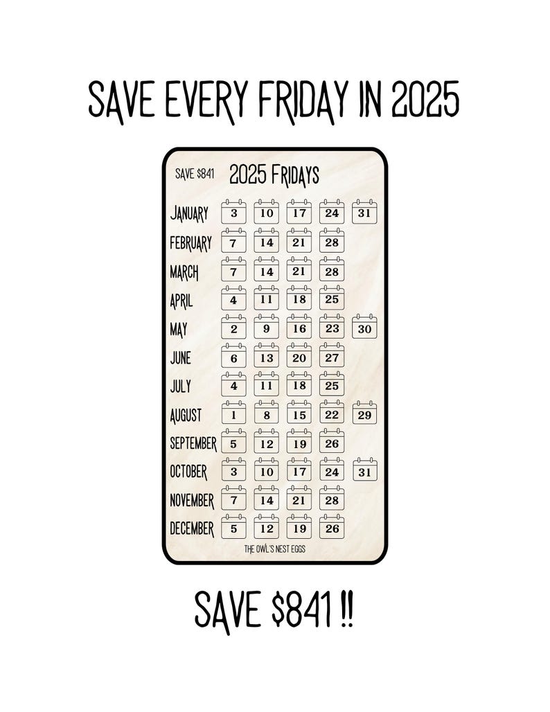 2025 Fridays Savings Challenge|savings Tracker|cash Envelope Method ...