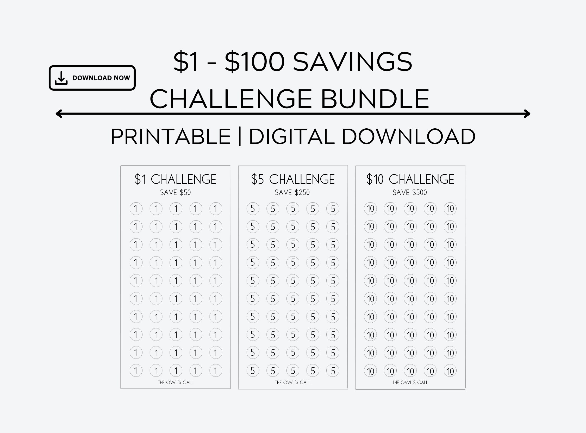 Printable Dollar Savings Challenge Bundle|one Dollar-one Hundred Dollar ...