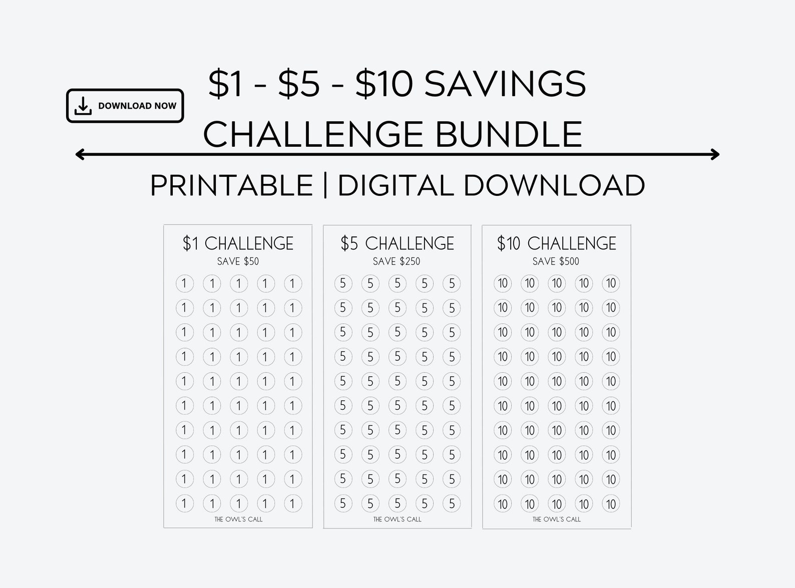 Printable Dollar Savings Challenge Bundle | One Dollar Challenge | Five ...