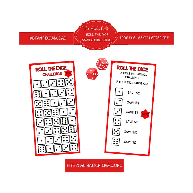 Roll the Dice Savings Challenge: Budget Binder Insert (PDF Printable ...