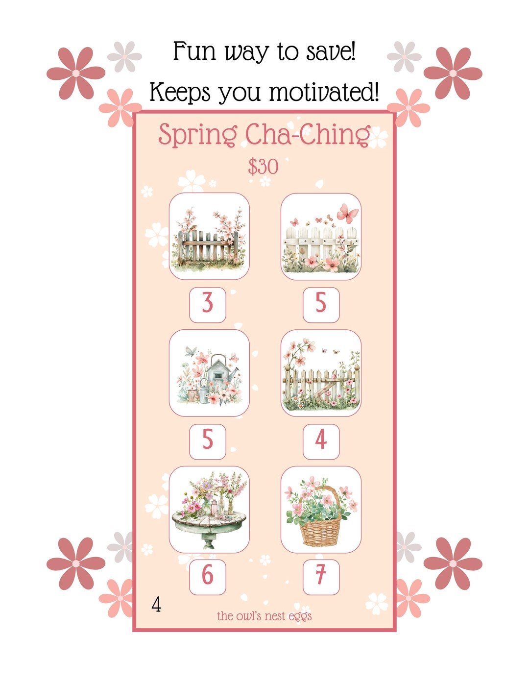 Printable Spring Cha-ching Savings Challenge Box|spring|cottage Core ...