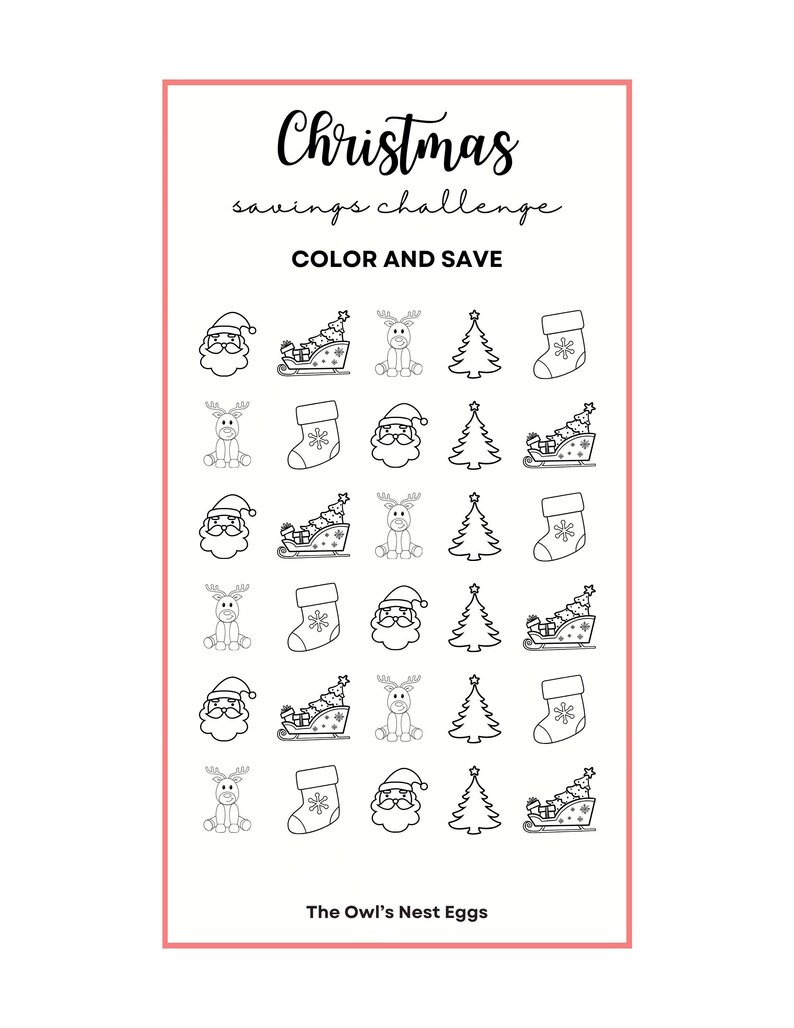 Pink Christmas Savings Challenge|printable Savings Challenge|color and ...