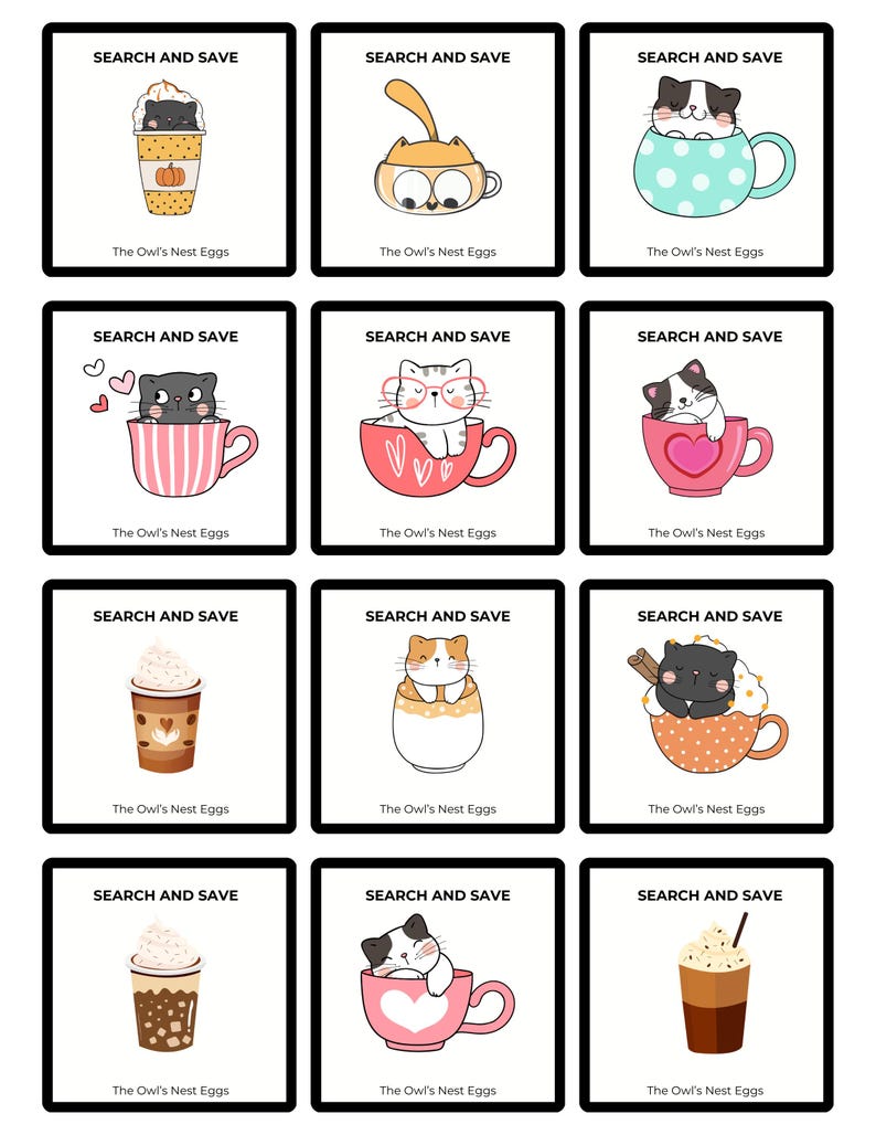 Printable Catfe' Coffee Savings Challenge Box|coffee|cat|roll the Dice ...