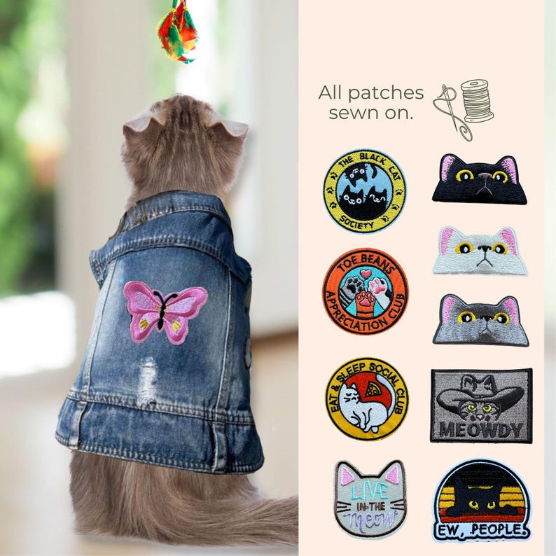 Monogram Denim Cat Vest, Personalized Kitty Jean Jacket, Blue Jean Coat ...