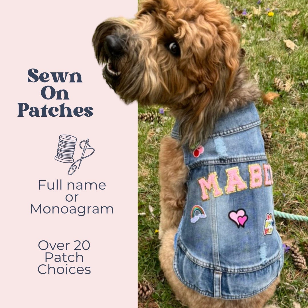 New Puppy Denim Dog Vest, Chenille Monogram Patch Denim Dog Vest ...