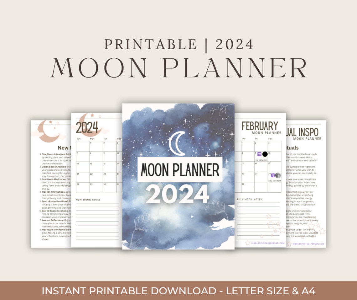 Moon Planner 2024 Printable Calendar Rituals Manifestation New - Etsy