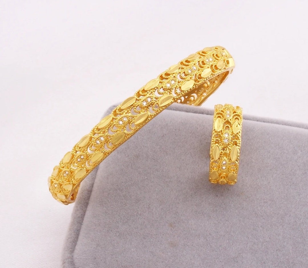 Buy 24k Gold Plated Bangle Ring Set Dubai Bangles Indian Online in ...
