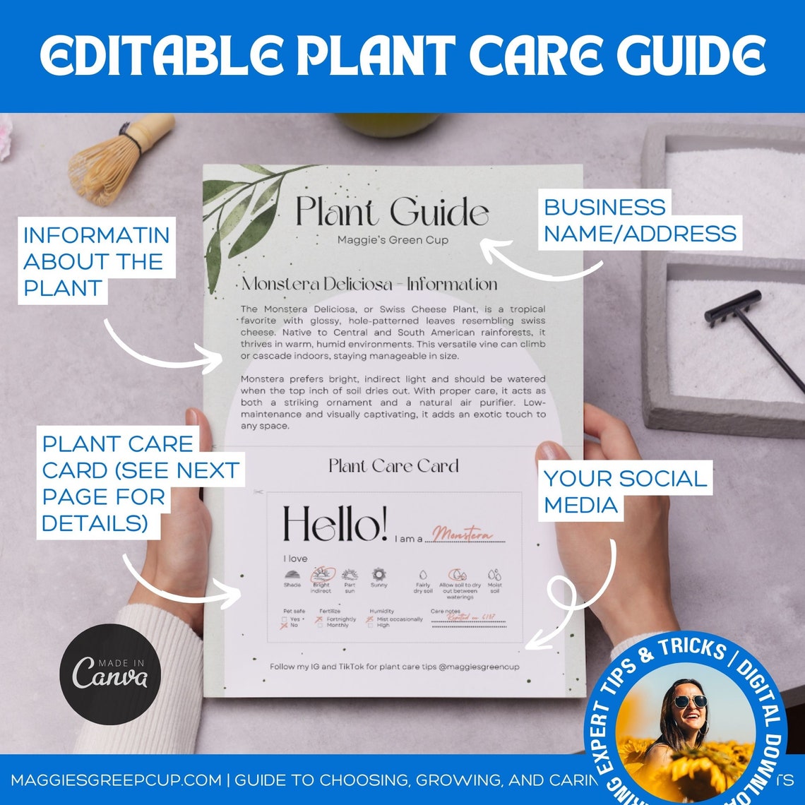 Plant Profile Care Guide Editable Canva Cards Plant Labels Indoor ...