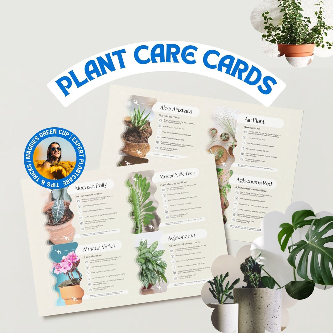 Plant Care Cards With Pictures, Plant Planner, Care Guide Instructions ...